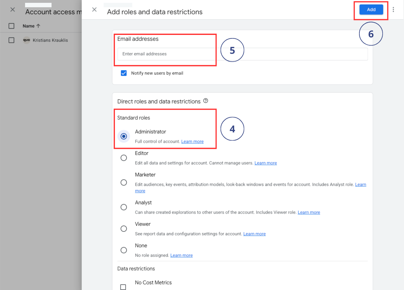 How to add user to google analytics - quo build